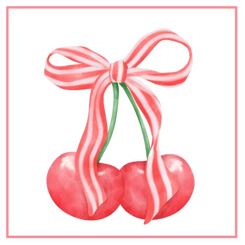Coquette strawberries with red ribbon bow Vector Image