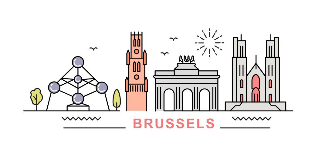 Brussels skyline belgium linear style Royalty Free Vector