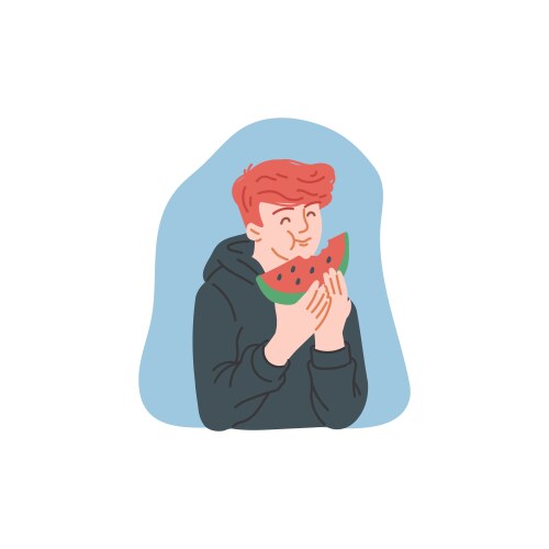 Smiling man eating watermelon Royalty Free Vector Image