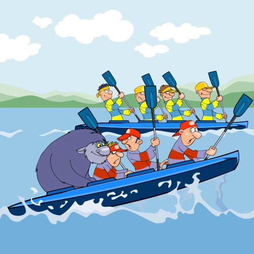 Cartoon little boy rowing a canoe Royalty Free Vector Image