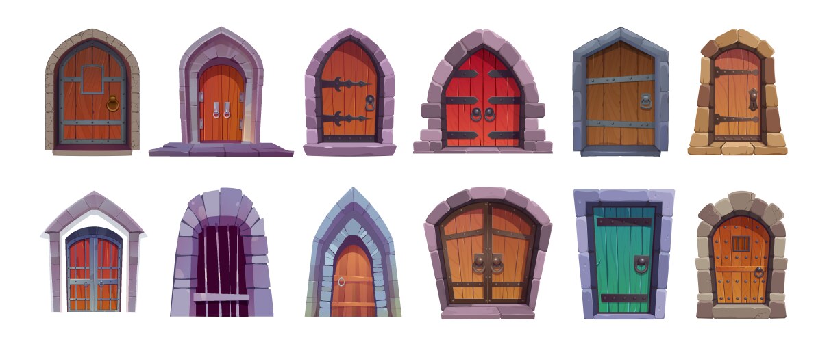 Castle medieval doors cartoon ancient fortress Vector Image