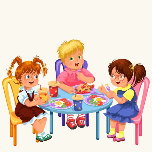 Schoolchildren having lunch Royalty Free Vector Image
