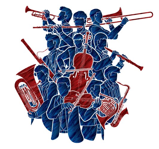 Group of musician orchestra instrument Royalty Free Vector