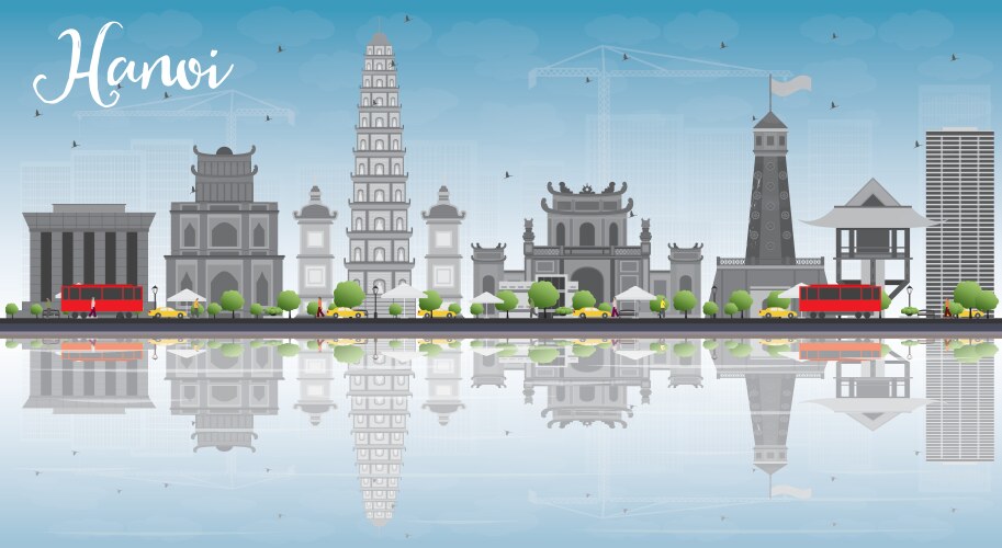 Outline hanoi vietnam city skyline with modern Vector Image