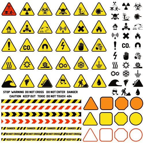 Hazard warning symbol icons ghs safety pictograms Vector Image