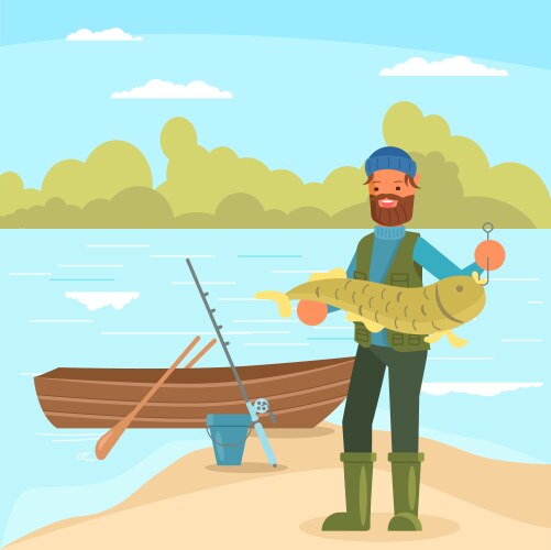 Fish catching man cartoon Vector Images & Graphics for Commercial Use ...
