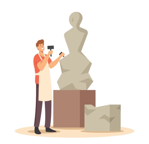 Sculptor modelling human bust flat Royalty Free Vector Image