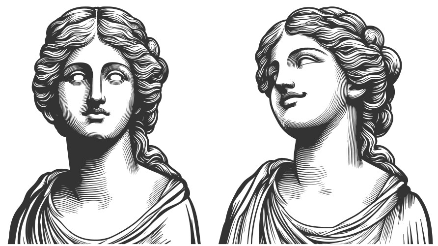 Classical female statue head engraving Royalty Free Vector
