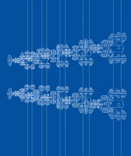 Control valves with bypass isometric blueprints Vector Image