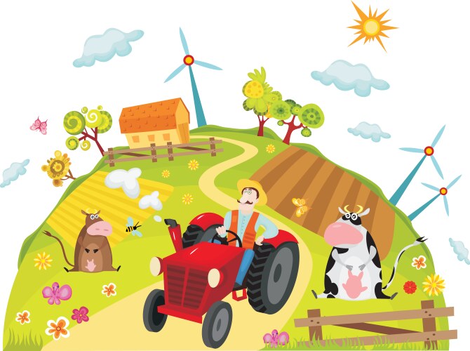 Set various cartoon farmers taking care Royalty Free Vector