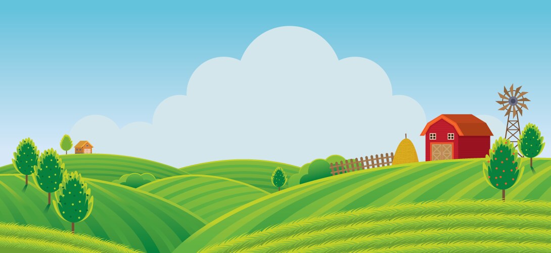 Wheat fields village farm landscape with green Vector Image