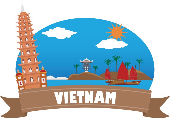 Vietnam landmarks traditional dance frame Vector Image