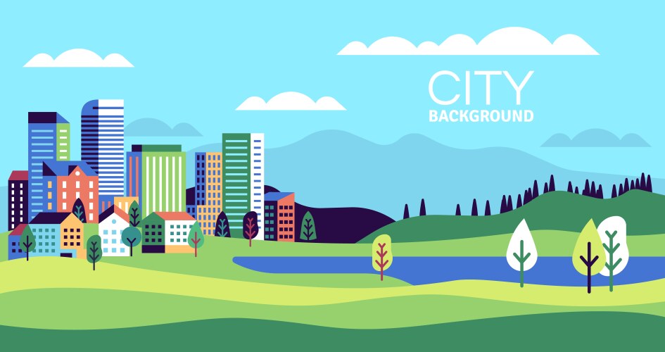Landscape with buildings mountains Royalty Free Vector Image