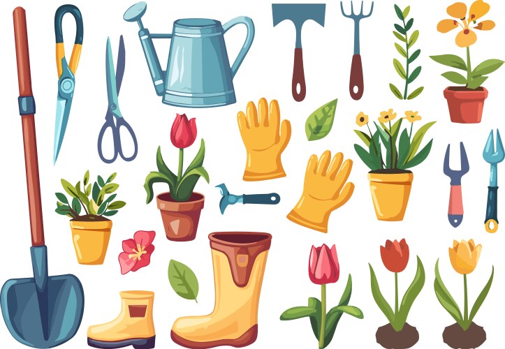 Gardening equipment abstract cartoon garden tools Vector Image