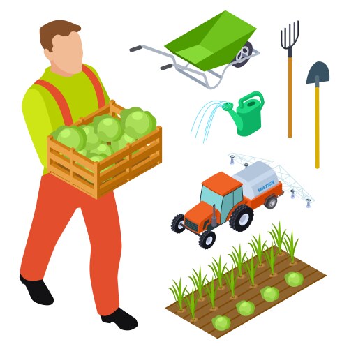 Isometric agricultural equipment farm tractors Vector Image