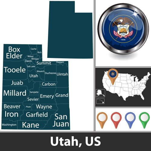Map of utah with regions Royalty Free Vector Image