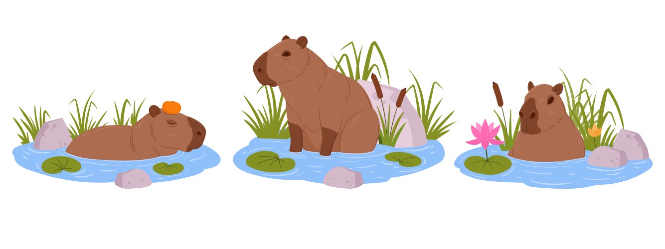 Cartoon capybara cute funny capybaras Royalty Free Vector
