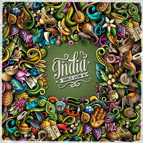 India hand drawn doodles indian frame card design Vector Image