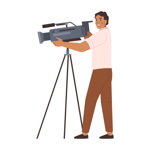 Cameraman shooting film scene with his camera Vector Image