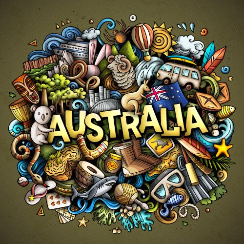 Australia hand lettering and doodles elements Vector Image