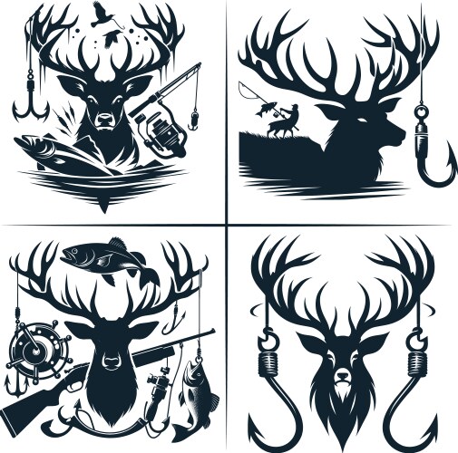 Deer hunting and fishing hook Royalty Free Vector Image