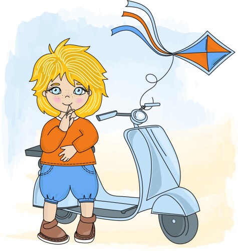 Spring boy flying a kite colored cartoon Vector Image