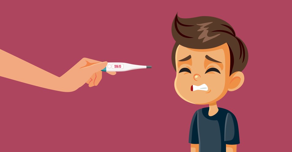 Ill child having high fever cartoon Royalty Free Vector