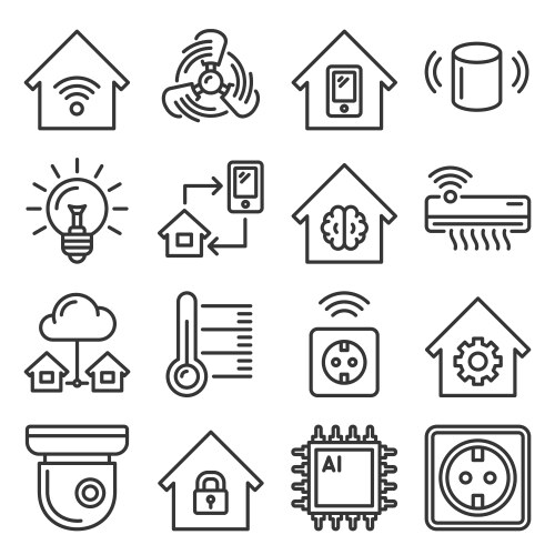 Smart home icons set on white background line Vector Image
