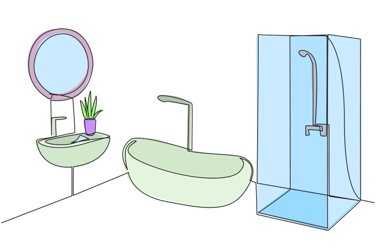 Continuous one line drawing stylish bathroom Vector Image