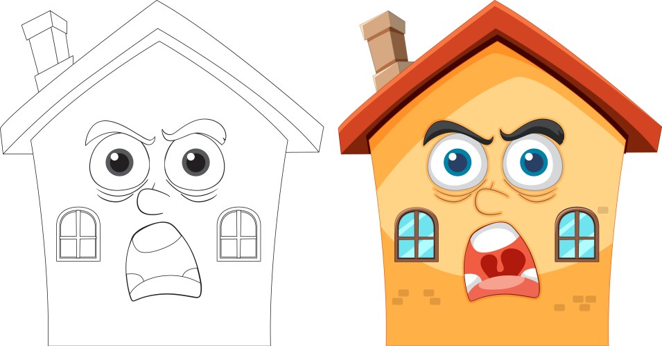 Two houses with human-like facial expressions Vector Image