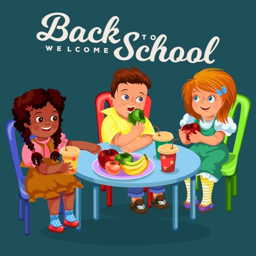 Schoolchildren having lunch Royalty Free Vector Image