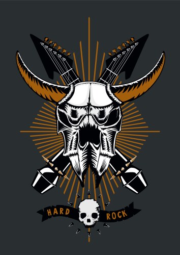 Rock and roll music poster guitar riff with skull Vector Image