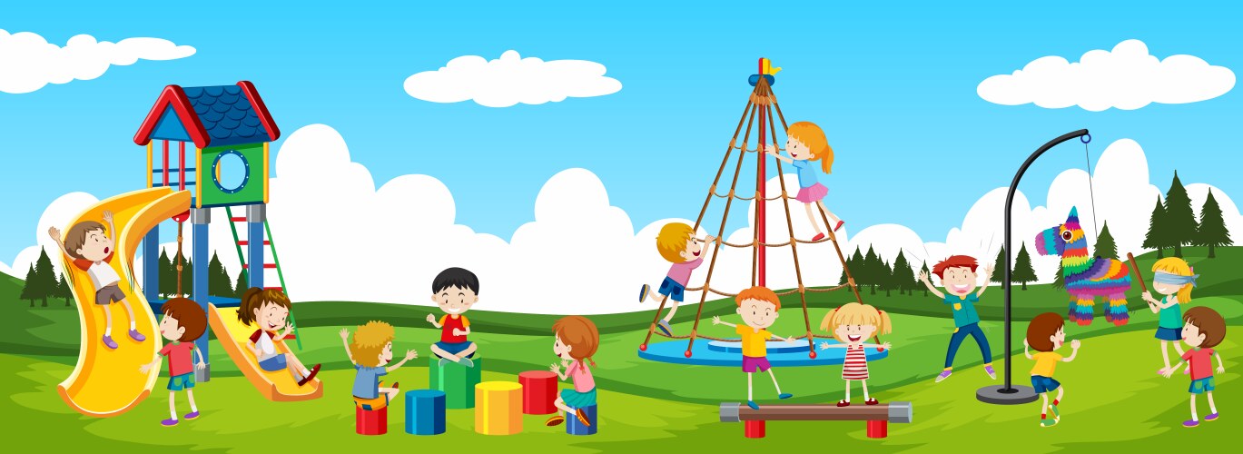 Scene with children playing in park Royalty Free Vector