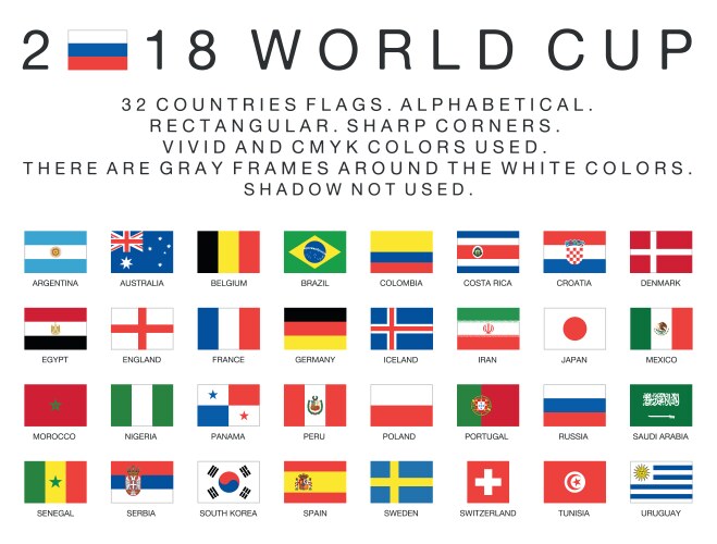 Rectangular flags of 2018 world cup countries Vector Image