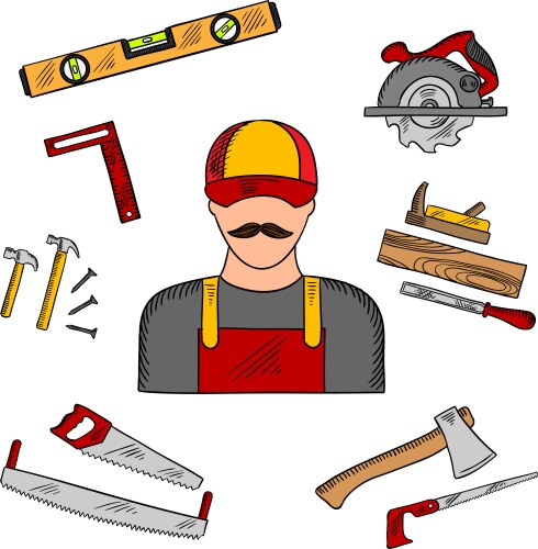 Carpenter with wood and tools Royalty Free Vector Image