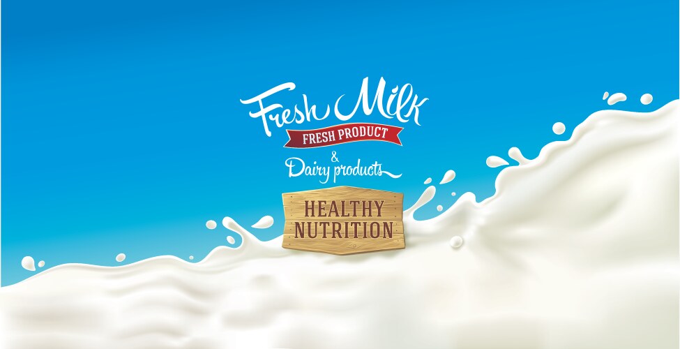 Modern poster fresh milk with splashes on a light Vector Image