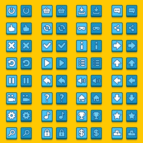 Yellow game icons buttons interface Royalty Free Vector