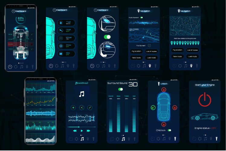 Control car app mobile interface screens Vector Image