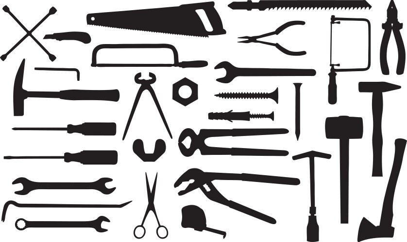 Tools objects cartoon set Royalty Free Vector Image