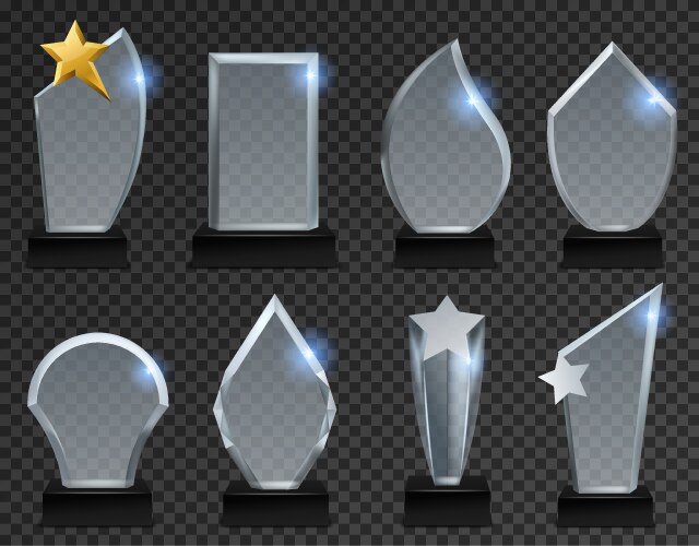 Transparent trophy awards glass award on stand Vector Image
