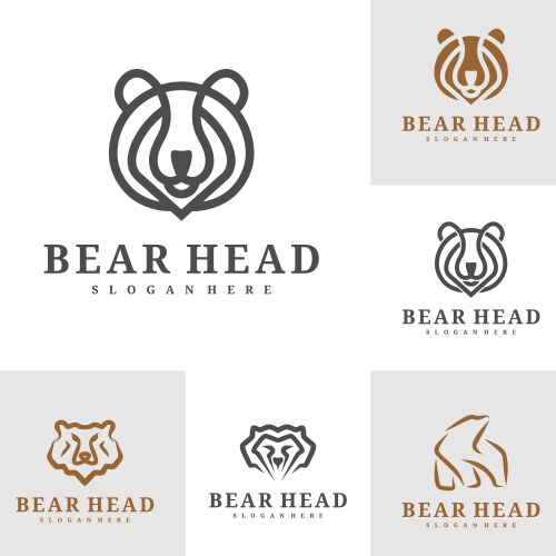 Set of bear logo template creative head Royalty Free Vector
