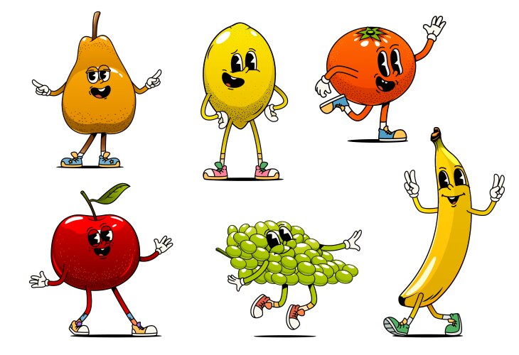 Cartoon retro groovy plum fruit funky character Vector Image