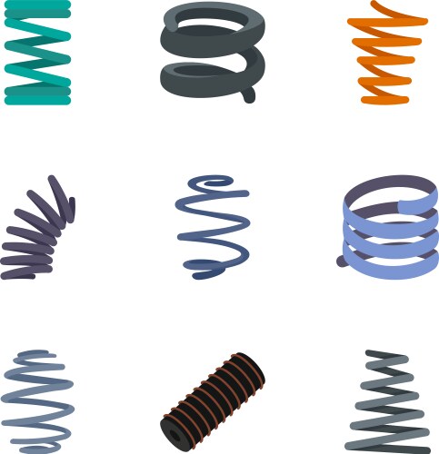 Metal springs spiral lines coil shapes isolated Vector Image