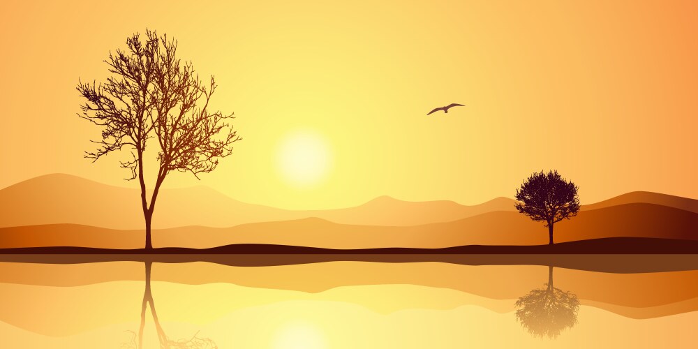 Sunset sunrise with palm tree Royalty Free Vector Image