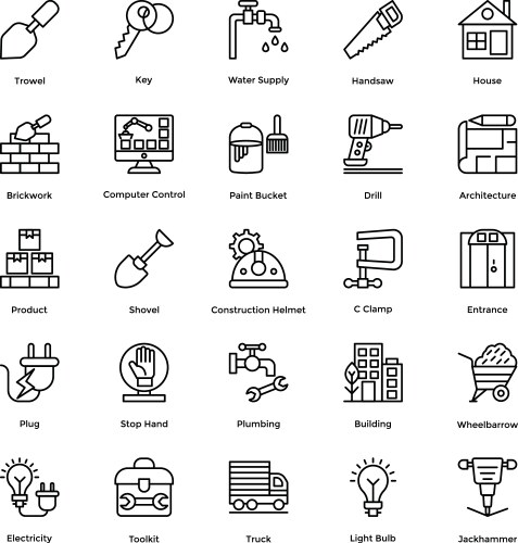 100 construction materials icons set simple style Vector Image