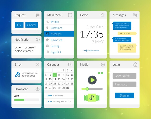Mobile flat interface elements with colorful Vector Image