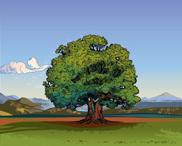 Oak tree with a banner Royalty Free Vector Image
