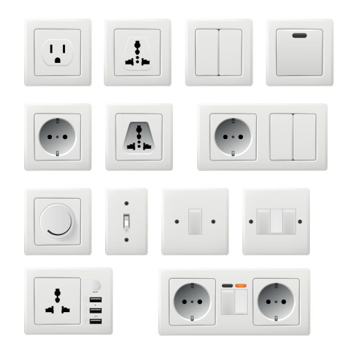 Wall switch realistic plug set panel power Vector Image