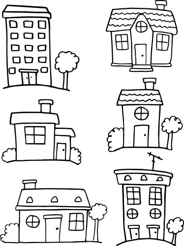 Doodle of house and building set Royalty Free Vector Image