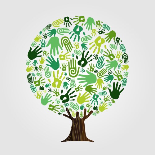 Hand print people tree symbol for community help Vector Image